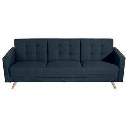 3-Sitzer Max Winzer "Julius Kippcouch mit komfortablem Federkern, klassisch und modern" Sofas Gr. B/H/T: 224 cm x 81 cm x 83 cm, Strukturwebstoff 16523, blau Schlafsofa, inklusive Bettfunktion & Bettkasten, Breite 224 cm