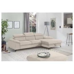 Ecksofa COTTA "Kitty L-Form" Sofas Gr. B/H/T: 244cm x 72cm x 166cm, Microfaser, Recamiere rechts, mit Bettfunktion und Bettkasten-mit Kopfteilverstellung, beige Modern, L-Form, Bodenfreiheit 12,5 cm