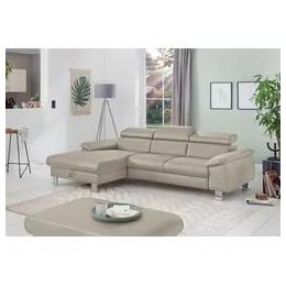 Ecksofa COTTA "Komaris L-Form", grau, B:244cm H:72cm T:166cm, Microfaser PRIMABELLE (100% Polyester), Kunstleder SOFTLUX(100%Polyurethan), Feinstruktur (100% Polyester), Kunstleder SOFTLUX/Struktur (100%Polyurethan, 90%Polyester, 10% Polyacryl), Sofas, mit Kopfteilverstellung, wahlweise Bettfunktion,Stauraum & Beleuchtung, Topseller