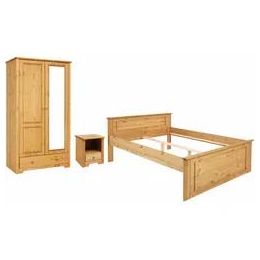 Schlafzimmer-Set Home Affaire "Hugo" Schlafzimmermöbel-Sets Gr. B/H: 140 cm x 200 cm, beige (natur geölt) Bett 140x200cm, 2-trg Kleiderschrank und 1 Nachttisch