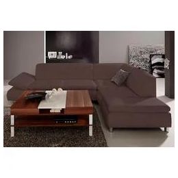 Ecksofa Max Winzer "Toulouse modern und bequem, aktuelles Design, hoher Sitzkomfort" Sofas Gr. B/H/T: 271cm x 75cm x 190cm, Kunstleder SOFTLUX, Ottomane rechts, braun mit klappbaren Armlehnen, Breite 271 cm