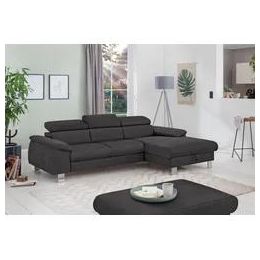 Ecksofa COTTA "Komaris L-Form" Sofas Gr. B/H/T: 244 cm x 72 cm x 166 cm, Feinstruktur, Recamiere rechts, mit Bettfunktion-mit Bettkasten-ohne RGB-LED-Beleuchtung, braun (mud) mit Kopfteilverstellung, wahlweise Bettfunktion,Stauraum & Beleuchtung