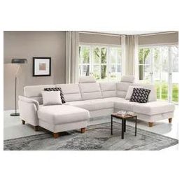 Wohnlandschaft Home Affaire "Palmera U-Form" Sofas Gr. B/H/T: 308 cm x 89 cm x 212 cm, Luxus-Microfaser ALTARA NUBUCK, Ottomane rechts, mit Bettfunktion-ohne Bettkasten, beige (natur) Federkern, wahlweise mit Bettfunktion und mitohne Stauraum