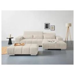 Ecksofa COTTA "Orion L-Form" Sofas Gr. B/H/T: 307cm x 73cm x 186cm, Luxus-Microfaser, Recamiere rechts, beige mit Recamiere, inkl. verstellbaren Kopfstützen und 3 Kissen