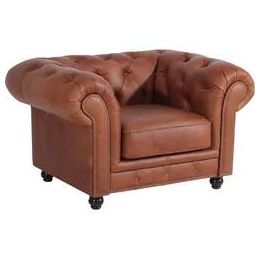 Chesterfield-Sessel Max Winzer "Old England, Loungesessel, bequem, mit tollen Details" Sessel Gr. NaturLEDER, B/H/T: 131 cm x 76 cm x 96 cm, braun (cognac) Ledersessel mit Knopfheftung & Ziernägeln