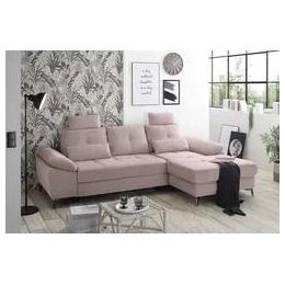 Ecksofa ED EXCITING DESIGN "Auckland L-Form" Sofas Gr. B/H/T: 270cm x 108cm x 170cm, Microvelours, Recamiere rechts, rosa (rosa/thor 91 flamingo) mit Bettfunktion, Bettkasten, Armteilverstellung, Kopfstützen