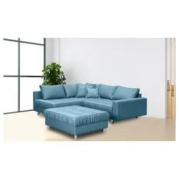 Ecksofa Collection AB "Cannes L-Form" Sofas Gr. B/T: 215cm x 184cm, Struktur, Ottomane beidseitig montierbar, blau (petrol) mit Hocker, inkl. Schlaffunktion