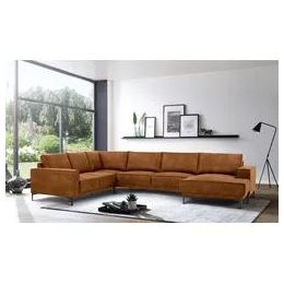 Wohnlandschaft Places of Style "Oland" Sofas Gr. B/H/T: 342cm x 85cm x 260cm, Luxus-Microfaser, Recamiere rechts, braun (cognac) U-Form, im zeitlosem Design und hochwertiger Verabeitung