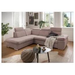 Ecksofa Inosign "Vasto L-Form" Sofas Gr. B/H/T: 283 cm x 102 cm x 228 cm, Cord, Ottomane links, rosa inkl. Bettfunktion und Bettkasten, Kopfteilfunktion