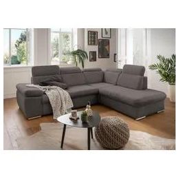 Ecksofa Inosign "Vasto L-Form" Sofas Gr. B/H/T: 283 cm x 102 cm x 228 cm, Cord, Ottomane rechts, grau inkl. Bettfunktion und Bettkasten, Kopfteilfunktion