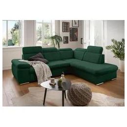 Ecksofa Inosign "Vasto L-Form" Sofas Gr. B/H/T: 283cm x 102cm x 228cm, Cord, Ottomane rechts, grün (moosgrün) inkl. Bettfunktion und Bettkasten, Kopfteilfunktion