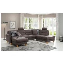 Wohnlandschaft Home Affaire "Palmera U-Form", grau (anthrazit), B:308cm H:89cm T:212cm, 100% Polyester, Struktur (100% Polyester), Luxus-Microfaser in Lederoptik (100% Polyester), Sofas, Federkern, wahlweise mit Bettfunktion und mit/ohne Stauraum, Topseller