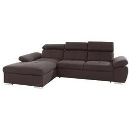 Ecksofa exxpo - SOFA FASHION "Spring, super bequem und komfortabel mit Armteil- und Kopfteilfunktion", braun (mocca), B:284cm H:81cm T:181cm, Luxus-Microfaser (100% Polyester), Struktur (100% Polyester), NaturLEDER (echtes Rindsleder) in Sitz und Rücken. Korpus in passendem Kunstleder SOFTLUX bezogen, Sofas, L-Form, wahlweise mit Bettfunktion und Bettkasten