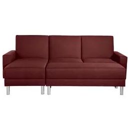 Schlafsofa Max Winzer "Just Fresh modernes kubisches Sofa, Rückenverstellung für Sitzkomfort" Sofas Gr. B/H/T: 230cm x 93cm x 152cm, Strukturgewebe 16523, Recamiere beidseitig montierbar, ohne Hocker, rot Recamiere links oder rechts montierbar, elegante Metallfüße