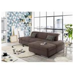 Ecksofa SET ONE BY Musterring "SO4100 V" Sofas Gr. B/H/T: 284cm x 80cm x 190cm, Luxus-Microfaser Florence, Recamiere rechts, ohne Funktion-Federkern-Wellenunterfederung, braun (nuss) mit verstellbaren Kopfteilen, wahlweise Funktionen, Cord-Bezug