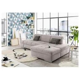 Ecksofa SET ONE BY Musterring "SO4100 V" Sofas Gr. B/H/T: 284cm x 80cm x 190cm, Luxus-Microfaser Euphoria, Recamiere rechts, ohne Funktion-Federkern-Wellenunterfederung, grau (elefant) mit verstellbaren Kopfteilen, wahlweise Funktionen, Cord-Bezug