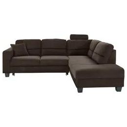 Ecksofa Trendmanufaktur "Chamber, zeitlos und modern, hoher Sitzkomfort, L-Form" Sofas Gr. B/H/T: 245cm x 85cm x 203cm, Strukturstoff, Ottomane rechts, Mit Schlaffunktion, braun (dunkelbraun) Zehentrenner wahlweise mit Schlaffunktion