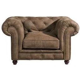 Chesterfield-Sessel Max Winzer "Old England, Loungesessel, bequem, mit tollen Details" Sessel Gr. Leder 93800, B/H/T: 131 cm x 76 cm x 96 cm, braun Ledersessel mit Knopfheftung & Ziernägeln