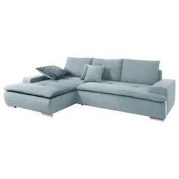 Polsterecke Inosign "Haiti II, L-Form" Sofas Gr. B/H/T: 276cm x 87cm x 180cm, Struktur, Recamiere links, ohne Bettkasten-ohne Bettfunktion-ohne RGB-LED-Beleuchtung, blau (denim) mit Kaltschaumpolsterung, wahlweise Bett und Bettkasten