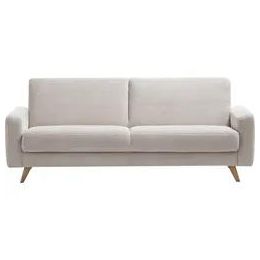 3-Sitzer exxpo - SOFA FASHION "Samso, elegant und bequem, aktueller Cord Bezug, Kippcouch" Sofas Gr. B/H/T: 222cm x 89cm x 93cm, Cord POSO, mit Bettfunktion und Bettkasten, beige hochwertige Verarbeitung, Schlafsofa inkl. Bettfunktion und Bettkasten