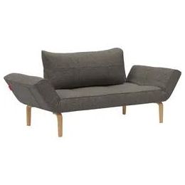 Schlafsofa INNOVATION LIVING TM "Zeal, 3-Sitzer mit verstellbaren Armlehnen, bequem" Sofas Gr. B/H/T: 200 cm x 61 cm x 70 cm, Webstoff fein FLASHTEX, Bow Beine, grau (denim grey) bogenförmige Beine aus massiver Eiche, Tagesliege, Schlafsofa