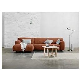 Ecksofa furninova "Vesta, modern und sehr bequem, tolle Detailverarbeitung, L-Form" Sofas Gr. B/H/T: 300 cm x 74 cm x 160 cm, Velours, Recamiere links, ohne Bettfunktion, orange (peach) im skandinavischen Design