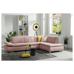 Ecksofa Max Winzer "Toulouse modern und bequem, aktuelles Design, hoher Sitzkomfort" Sofas Gr. B/H/T: 271cm x 75cm x 190cm, Samtvelours, Ottomane rechts, rosa (rosé) mit klappbaren Armlehnen, Breite 271 cm