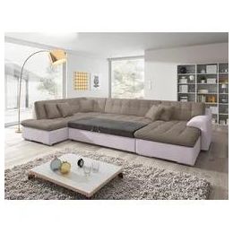 Wohnlandschaft Trendmanufaktur "Rave II, toller Sitzkomfort, auswendige Detailverarbeitung" Sofas Gr. B/H/T: 323cm x 77cm x 202cm, Struktur fein, Recamiere rechts, mit Bettfunktion, beige (creme, tan) wahlweise mit Bettfunktion, U-Form