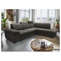 Ecksofa Inosign "Vasto L-Form" Sofas Gr. B/H/T: 283 cm x 102 cm x 228 cm, Microfaser, Ottomane rechts, braun (dunkelbraun) inkl. Bettfunktion und Bettkasten, Kopfteilfunktion