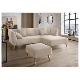 Ecksofa Inosign "Colori L-Form" Sofas Gr. B/H/T: 264cm x 80cm x 160cm, Cord, Recamiere rechts, Fußfarbe natur-Recamiere rechts, beige Holzfußfarbe wählbar, inkl. 4x Zierkissen