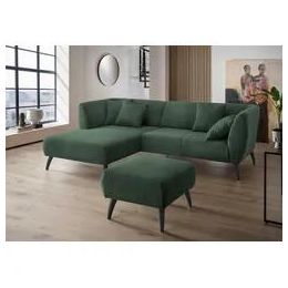 Ecksofa Inosign "Colori L-Form", grün (moosgrün), B:264cm H:80cm T:160cm, 100% Polyester, Sofas, Holzfußfarbe wählbar, inkl. 4x Zierkissen