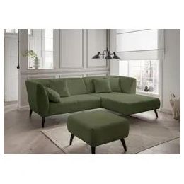 Ecksofa Inosign "Colori L-Form", grün (moosgrün), B:264cm H:80cm T:160cm, 100% Polyester, Sofas, Holzfußfarbe wählbar, inkl. 4x Zierkissen