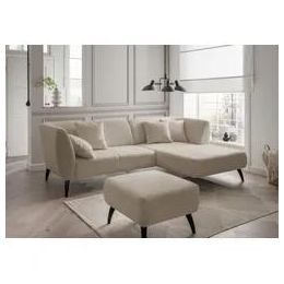 Ecksofa Inosign "Colori L-Form" Sofas Gr. B/H/T: 264cm x 80cm x 160cm, Microfaser, Recamiere rechts, Fußfarbe schwarz-Recamiere rechts, beige Holzfußfarbe wählbar, inkl. 4x Zierkissen