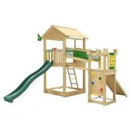 Spielturm Jungle Gym "Fortress" Spieltürme grün (dunkelgrün) Kinder Spielanlage mit 2 Türmen, Brücke und Rutsche Wasseranschluss