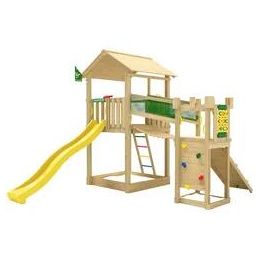 Spielturm Jungle Gym "Fortress" Spieltürme gelb Kinder Spielanlage mit 2 Türmen, Brücke und Rutsche Wasseranschluss