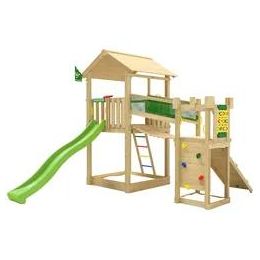 Spielturm Jungle Gym "Fortress" Spieltürme grün (hellgrün) Kinder Spielanlage mit 2 Türmen, Brücke und Rutsche Wasseranschluss