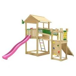 Spielturm Jungle Gym "Fortress" Spieltürme pink (fuchsia) Kinder Spielanlage mit 2 Türmen, Brücke und Rutsche Wasseranschluss