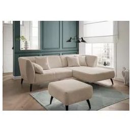 Ecksofa Inosign "Colori L-Form" Sofas Gr. B/H/T: 264cm x 80cm x 160cm, Luxus-Microfaser weich, Recamiere rechts, Fußfarbe schwarz-Recamiere rechts, beige Holzfußfarbe wählbar, inkl. 4x Zierkissen