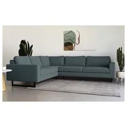 Ecksofa Places of Style "Pinto, 250/290 cm, langer Schenkel, XXL, Ottomane" Sofas Gr. B/H/T: 290cm x 85cm x 250cm, Cord, langer Schenkel links, blau (azur) Cord, Feincord, Luxus-Microfaser Leder und Chenille