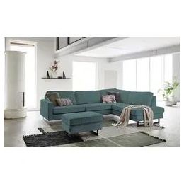 Ecksofa Places of Style "Pinto, 290 cm, Ottomane links / rechts" Sofas Gr. B/H/T: 290cm x 85cm x 217cm, Cord, Ottomane rechts, blau (azur) Cord, Feincord, Luxus-Microfaser Leder und Chenille