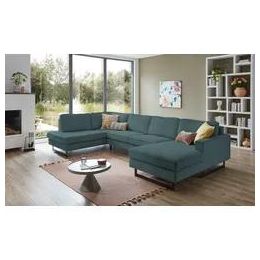 Wohnlandschaft Places of Style "Pinto, 350 cm, U-Form, XXL, mit Ottomanen", blau (azur), B:350cm H:85cm T:206cm, 92% Polyester, 8% Nylon, Sofas, Cord, Feincord, Luxus-Microfaser Leder und Chenille