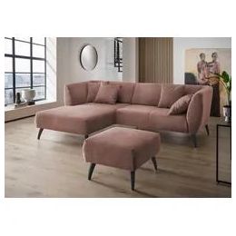 Ecksofa Inosign "Colori L-Form" Sofas Gr. B/H/T: 264cm x 80cm x 160cm, Cord, Recamiere links, Fußfarbe schwarz-Recamiere links, rosa Holzfußfarbe wählbar, inkl. 4x Zierkissen