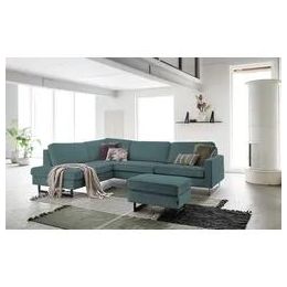 Ecksofa Places of Style "Pinto, 290 cm, Ottomane links / rechts" Sofas Gr. B/H/T: 290cm x 85cm x 217cm, Cord, Ottomane links, blau (azur) Cord, Feincord, Luxus-Microfaser Leder und Chenille