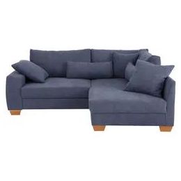 Ecksofa Home Affaire "Helena II DuraSpring" Sofas Gr. B/H/T: 227 cm x 88 cm x 190 cm, Struktur weich, Ottomane rechts, mit Bettfunktion, blau (marine) mit Taschenfederkern, bis 140 kg belastbar, wahlweise Bett