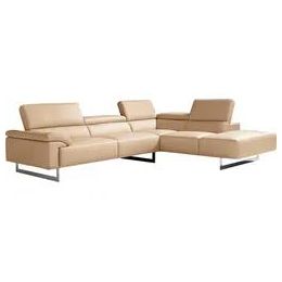 Ecksofa Egoitaliano "Malika" Sofas Gr. B/H/T: 300cm x 94cm x 107cm, Leder BULL, Ottomane rechts, mit Kopfteilverstellung, beige (champagner) mit Ottomane, inkl. Kopfteilverstellung und chromfarbenen Metallfüßen