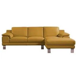 Ecksofa Egoitaliano "Shakira, Design und super Sitzkomfort auf hohem Niveau, tolle Details" Sofas Gr. B/H/T: 236 cm x 84 cm x 152 cm, Leder BULL, Recamiere rechts, gelb mit Recamiere, L-Form, edle Füße