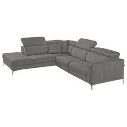 Ecksofa Egoitaliano "Matt, hoher Sitzkomfort und aufwendige Detailverarbeitung, L-Form" Sofas Gr. B/H/T: 285cm x 100cm x 221cm, Luxus-Microfaser Lederoptik, Ottomane links, grau (steingrau) mit Ottomane, inkl. verstellbarer Kopfteile zum Relaxen