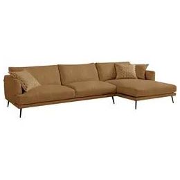 Ecksofa Egoitaliano "Sophia, Designsofa mit extrakomfortablem Sitzkomfort" Sofas Gr. B/H/T: 274 cm x 77 cm x 154 cm, Luxus-Microfaser Lederoptik, Recamiere rechts, braun (cognac) mit Daunenfederung, L-Form