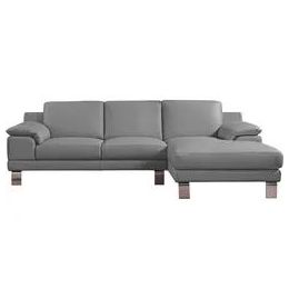 Ecksofa Egoitaliano "Shakira, Design und super Sitzkomfort auf hohem Niveau, tolle Details" Sofas Gr. B/H/T: 236cm x 84cm x 152cm, Leder BULL, Recamiere rechts, grau (stone) mit Recamiere, L-Form, edle Füße