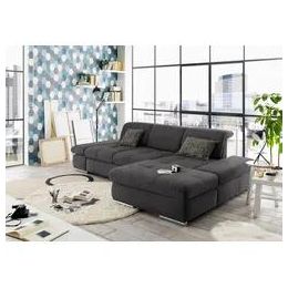 Ecksofa SET ONE BY Musterring "SO4100 V" Sofas Gr. B/H/T: 284 cm x 80 cm x 190 cm, Luxus-Microfaser TORO, Recamiere rechts, ohne Funktion-Federkern-Wellenunterfederung, grau (anthrazit) mit verstellbaren Kopfteilen, wahlweise Funktionen, Cord-Bezug